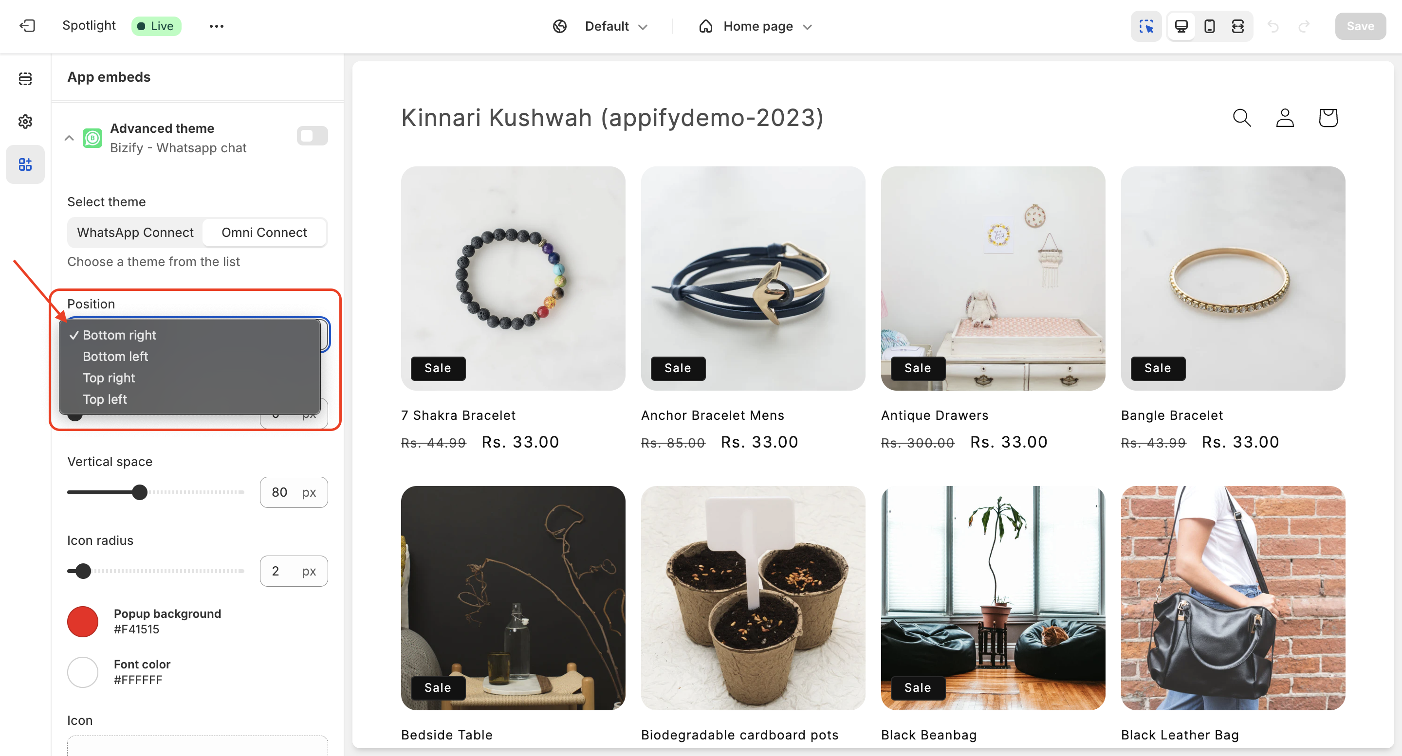 Customizing the Icon Position in Our App | Appify Commerce